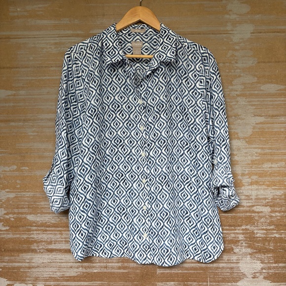 Chico's | Tops | Chicos No Iron 0 Linen Button Down Shirt Ikat Preppy ...